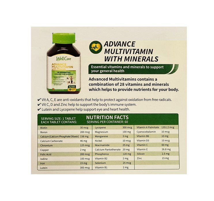 WellCare Advance Multivitamins with Minerals 60 Tablets - Theherbalpharmacy